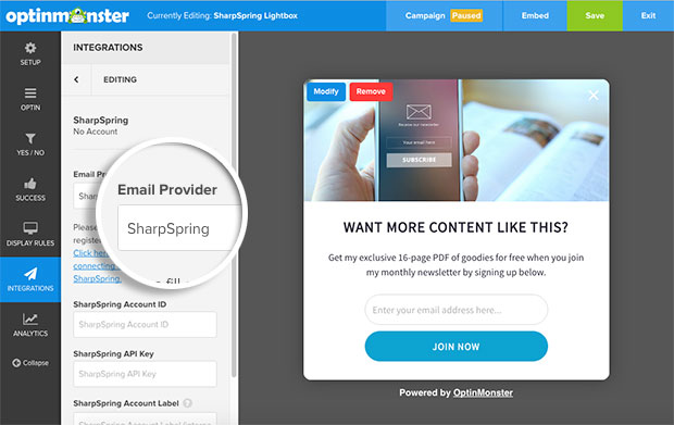 How to Connect OptinMonster with SharpSpring