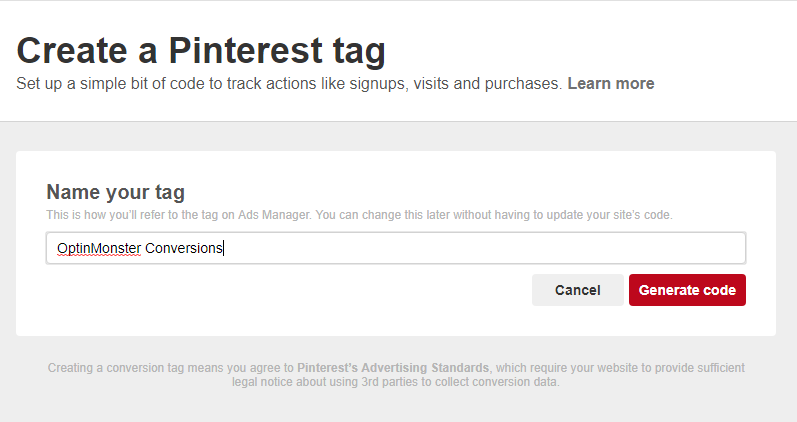 Add Pinterest Conversion Tag