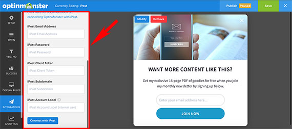 How to Connect OptinMonster with iPost