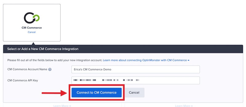 How to Connect OptinMonster with CM Commerce - OptinMonster